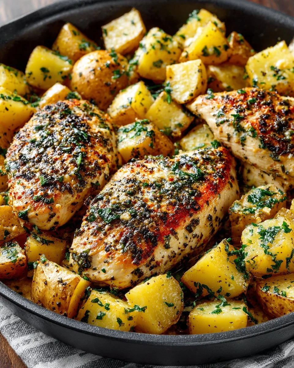 Garlic Parmesan Chicken and Potatoes Skillet