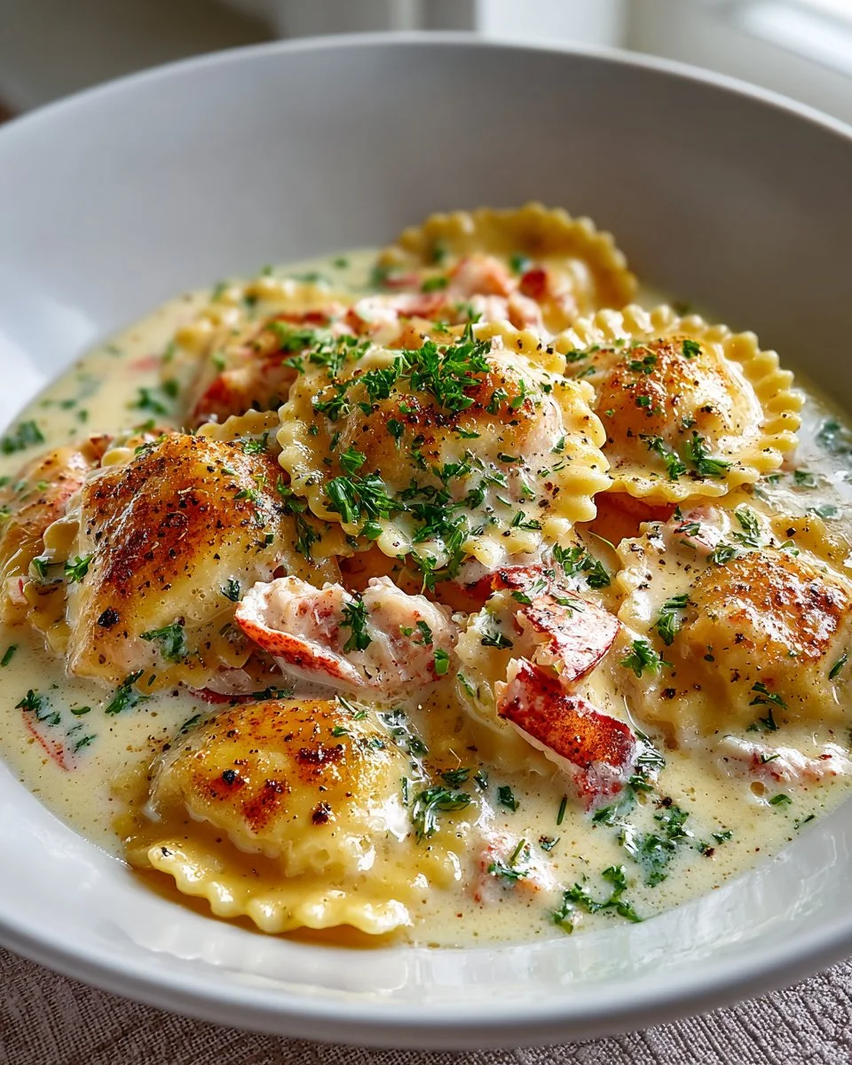 Lobster Ravioli in a Champagne Cream Sauce