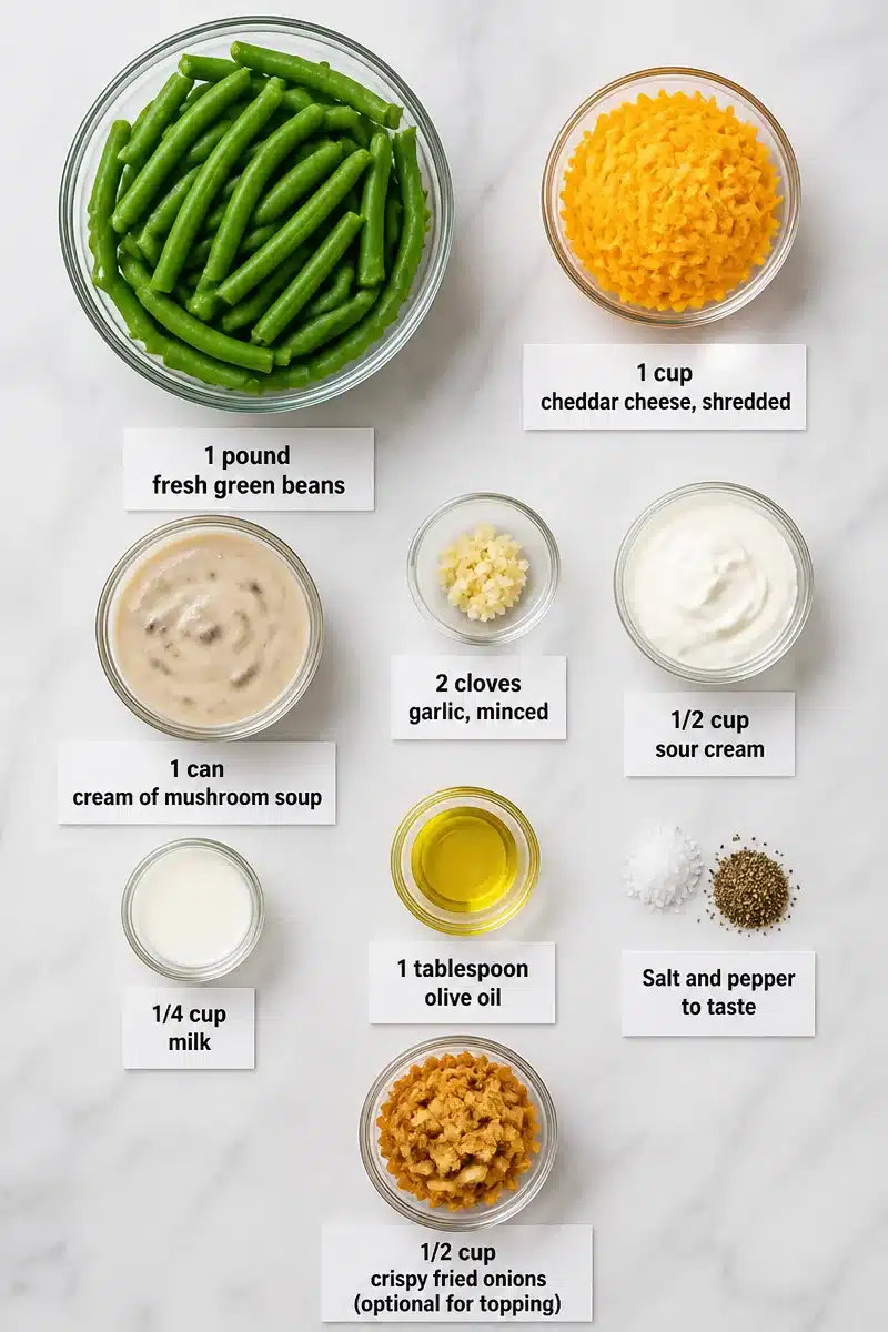 Creamy Cheddar And Garlic Green Bean Casserole